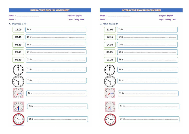 Soal Telling Time | PDF