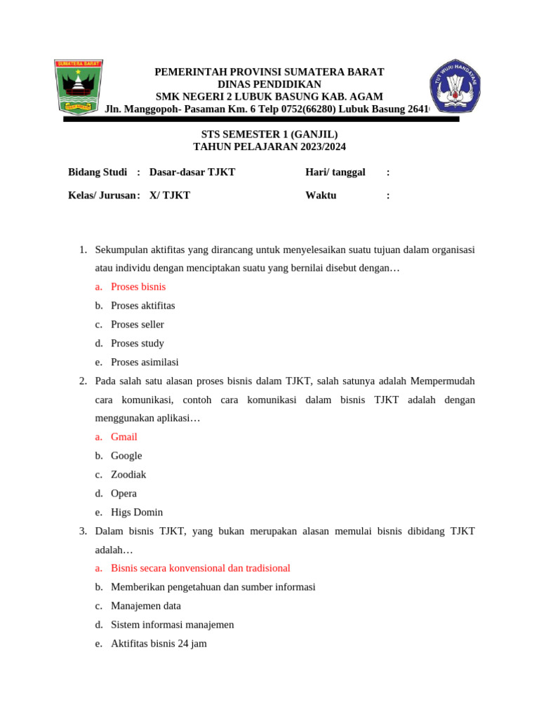 Soal STS DDK TJKT | PDF