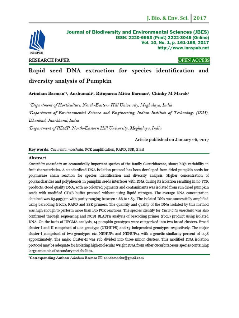 DNA Extraction for Pumpkin Diversity Analysis | PDF | Polymerase Chain ...
