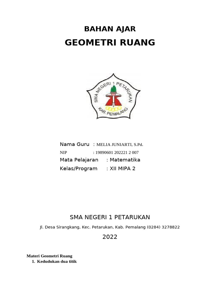 Bahan Ajar 1 Geometri Ruang | PDF