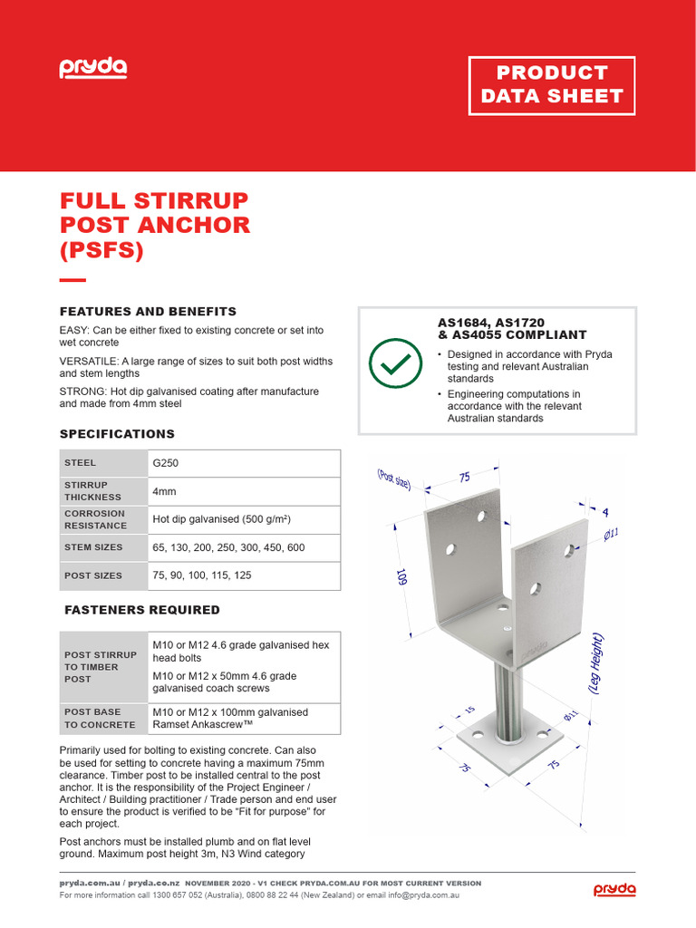 Full Stirrup Post Anchor Data Sheet | PDF