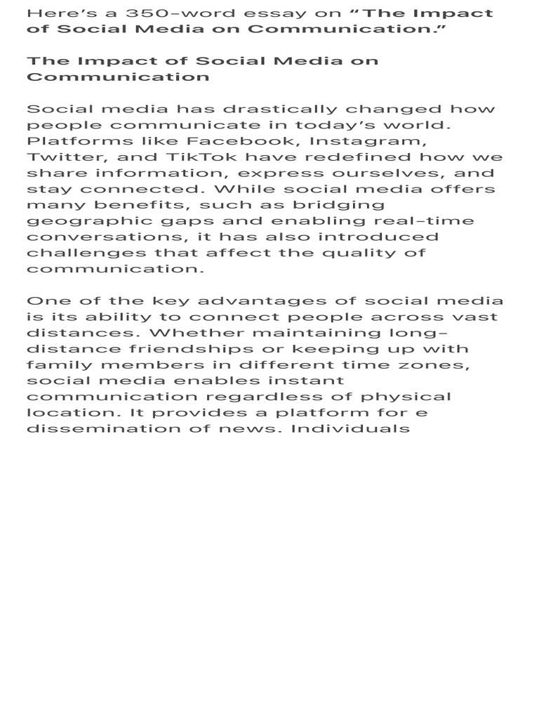Here’s a 350-Word on “the Impact of Social Media on Communication… | PDF