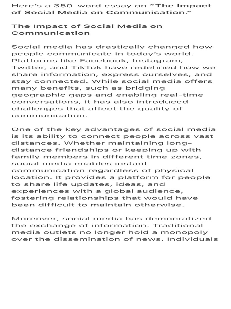 Here's A 350-Word Essay On "The Impact of Social Media On Communication ...