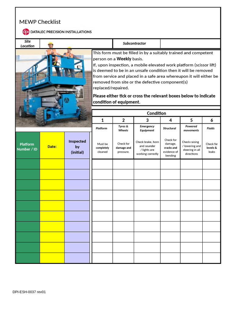 7 Rev01 MEWP Checklist | PDF