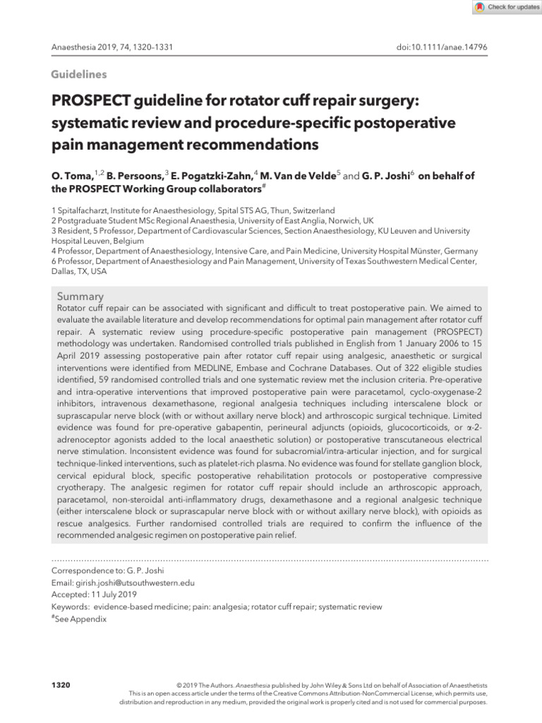 2019 - Toma - PROSPECT guideline for rotator cuff repair surgery ...