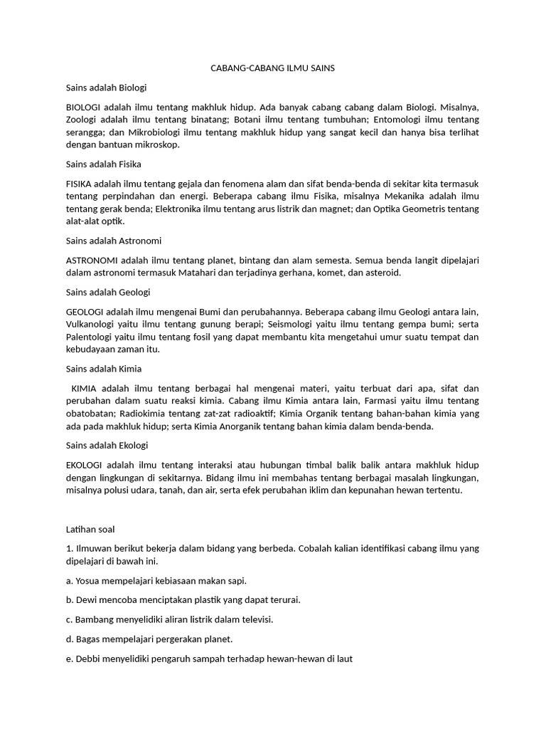 Cabang Ilmu Sains | PDF