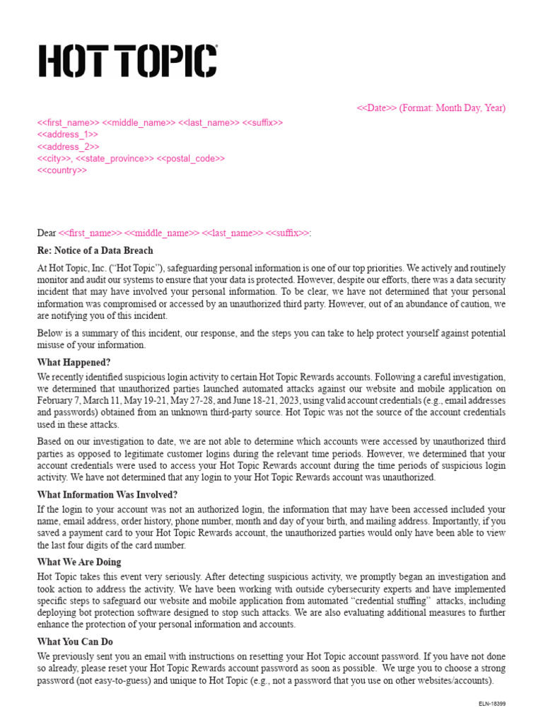 Hot Topic Inc. - Notice To Consumers | PDF