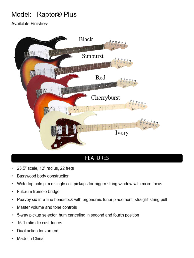 Peavy Raptor Plus | PDF | Guitars | Guitar Family Instruments