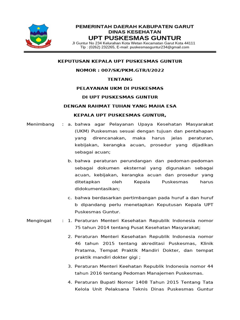 2.6.1.b SK Pelayanan UKM Di PKM | PDF