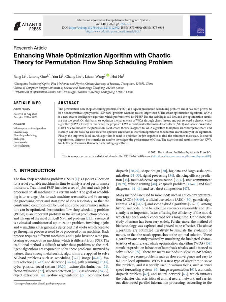 Enhancing Whale Optimization Algorithm With Chaotic Theory For Permutation Flow Shop Scheduling ...