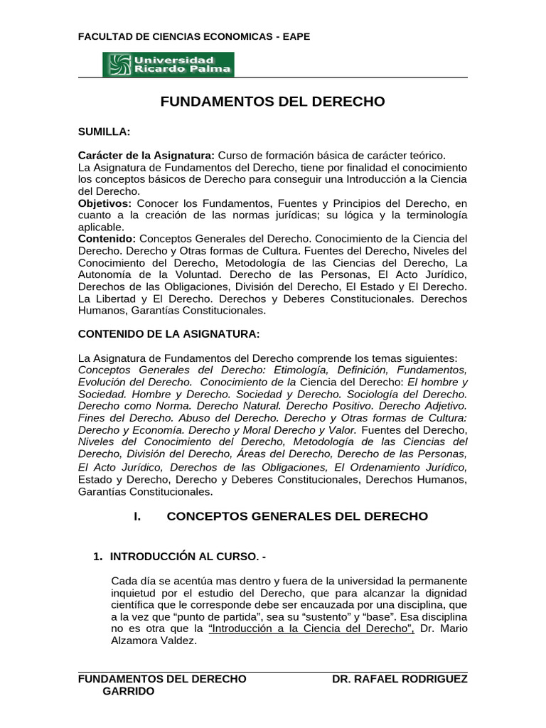 Separata (1) Fundamentos Del Derecho Semanas (1.-2-3-4) | PDF