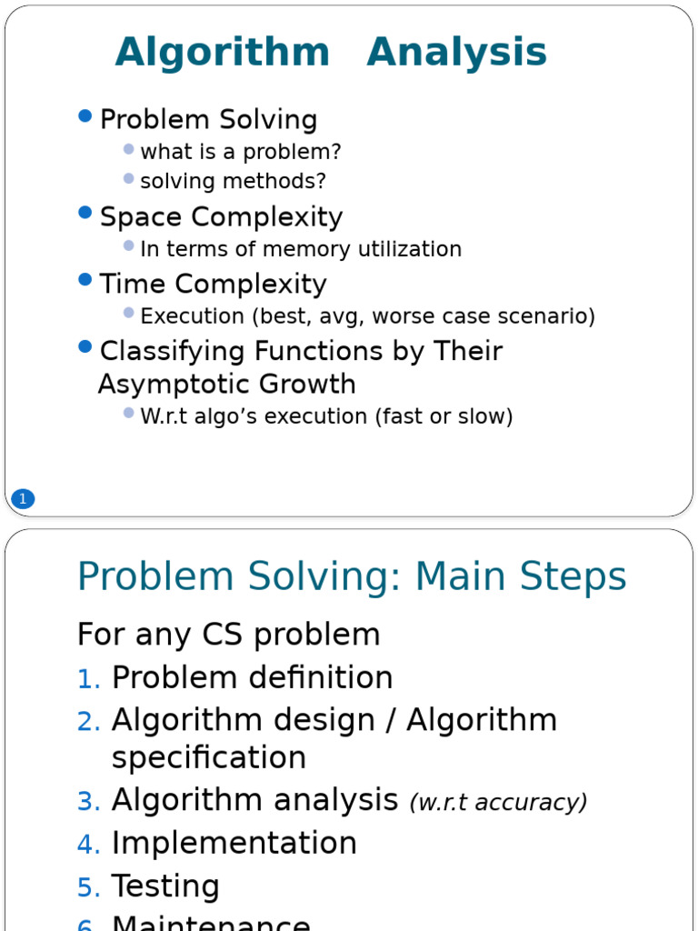 Lec#02 Algorithm Analysis (Problem Solving, Space Capacity, Time Capacity) | PDF