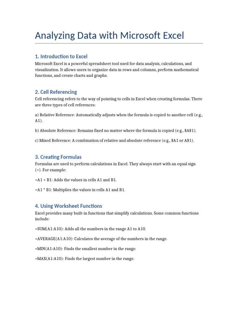 Analyzing Data With Microsoft Excel Pdf