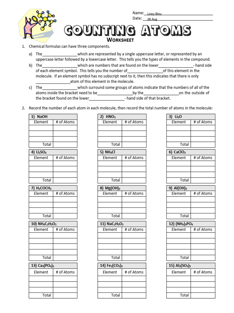 13 - Counting Atoms - Worksheet | PDF