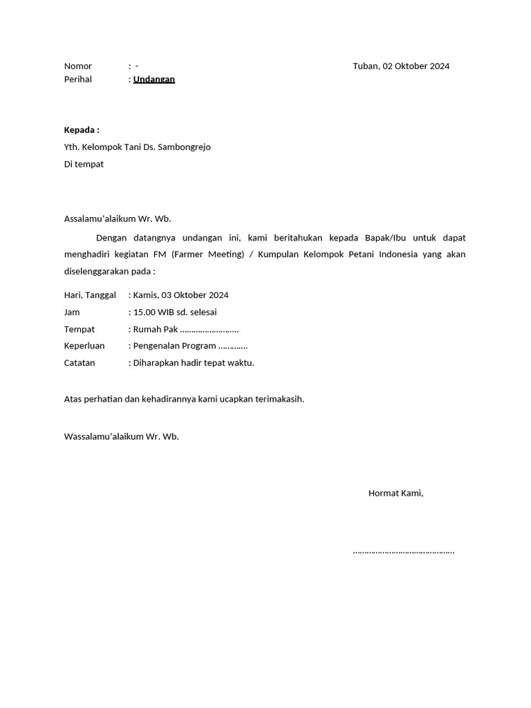 Undangan Kelompok Tani | PDF