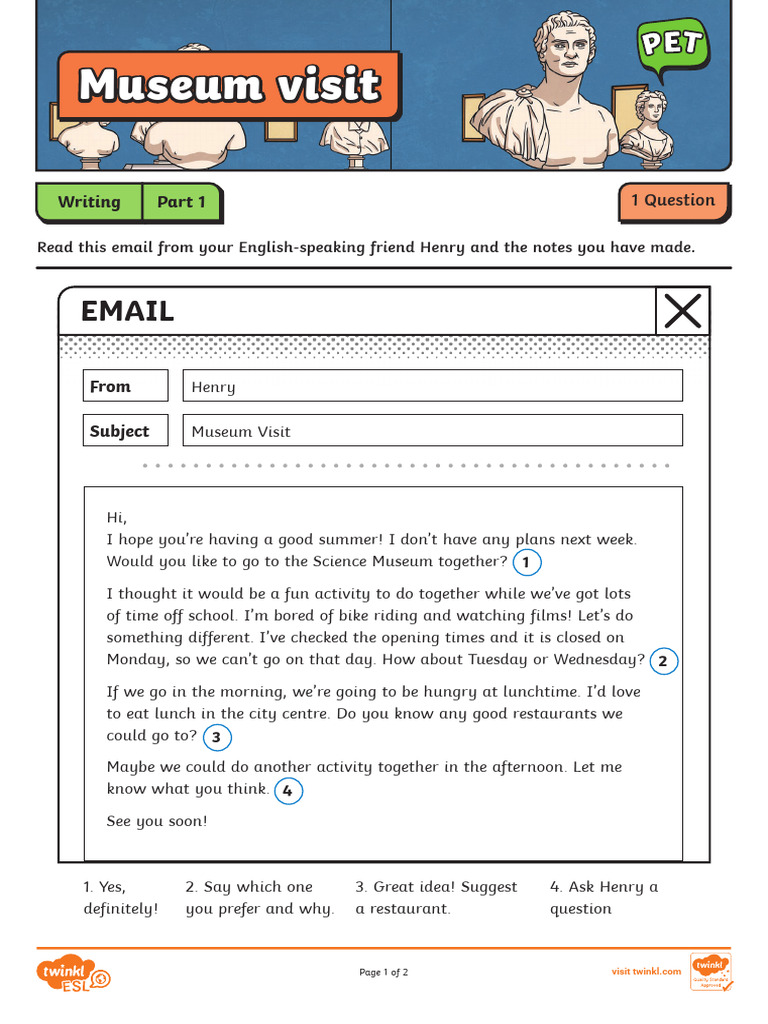 T 1719730647 Esl b1 Pet Writing Practice Part 1 Museum Visit Teens b1 ...