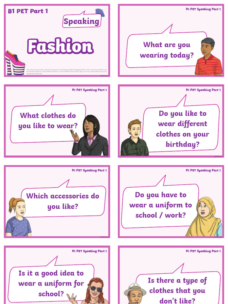 T 1719438523 Esl b1 Pet Speaking Part 1 Fashion Teens b1 Ver 1 | PDF