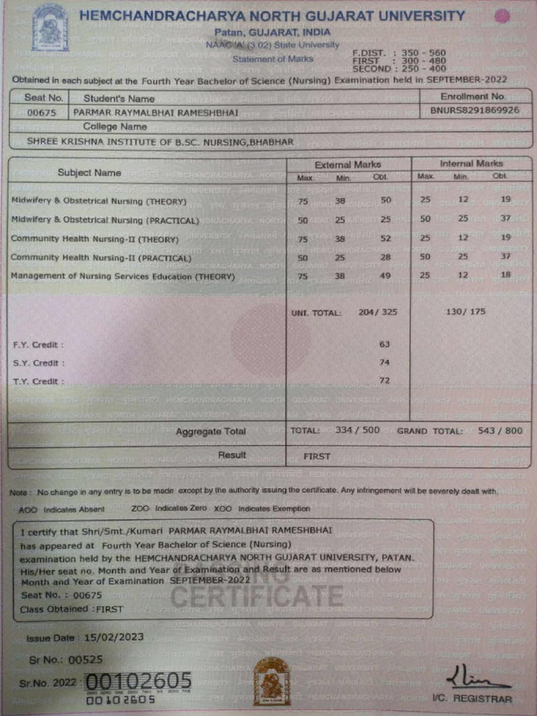 4th Year Marksheet Pdf