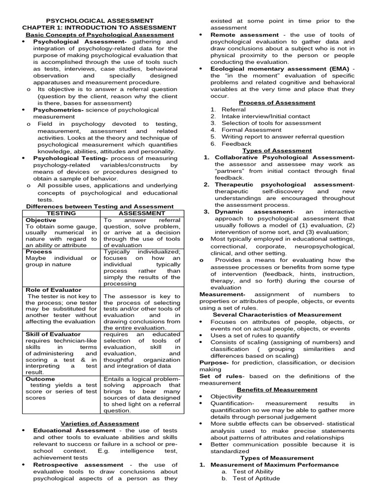Psychological Assessment Midterm Outline | PDF
