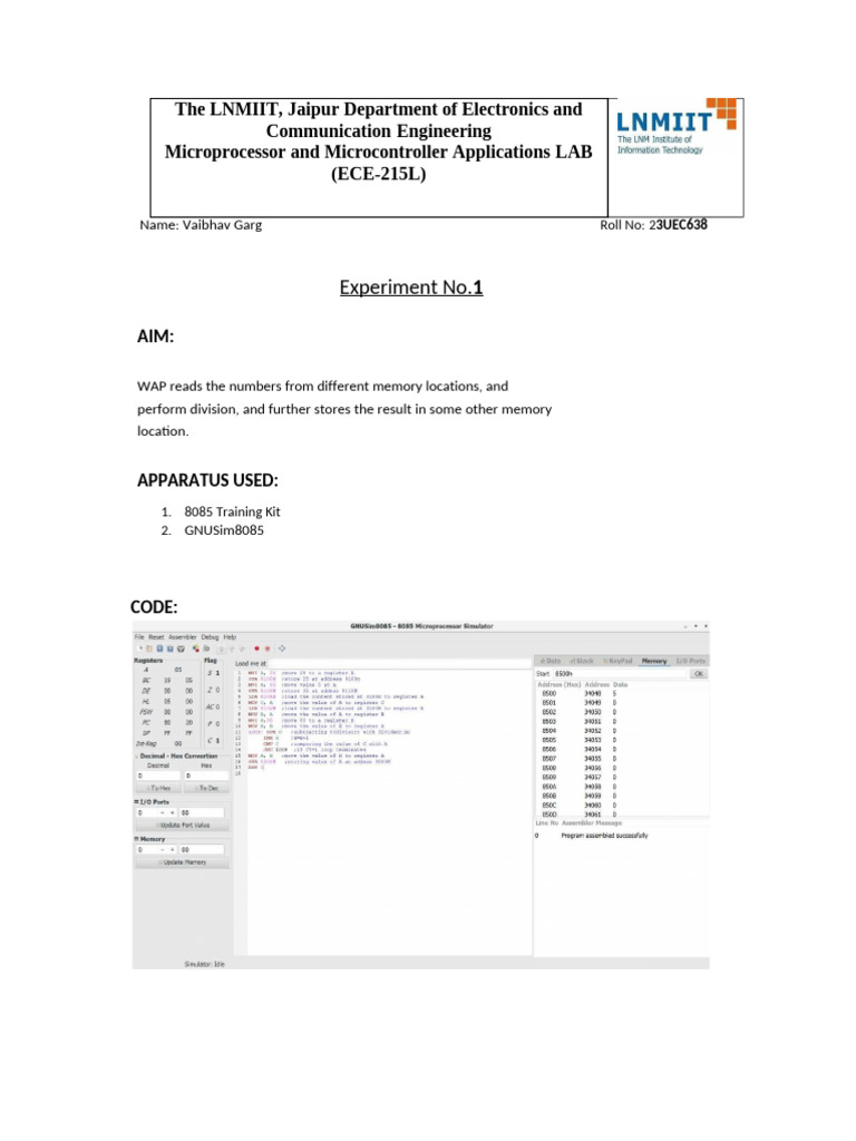 23uec638 Experiment 1 | PDF