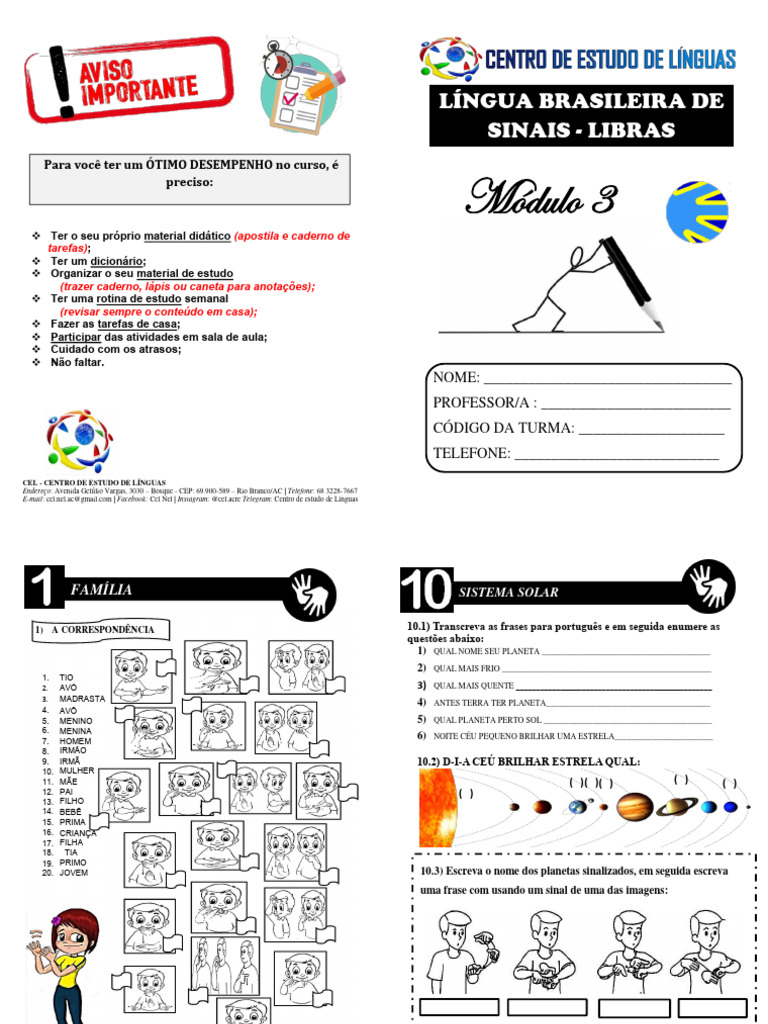 Caderno de tarefas Libras - MÓDULO 3 | PDF