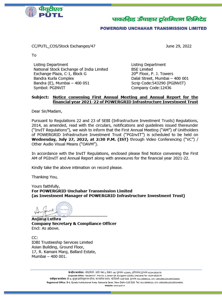 Pg Invit Annual Report Fy 2021-22 | PDF