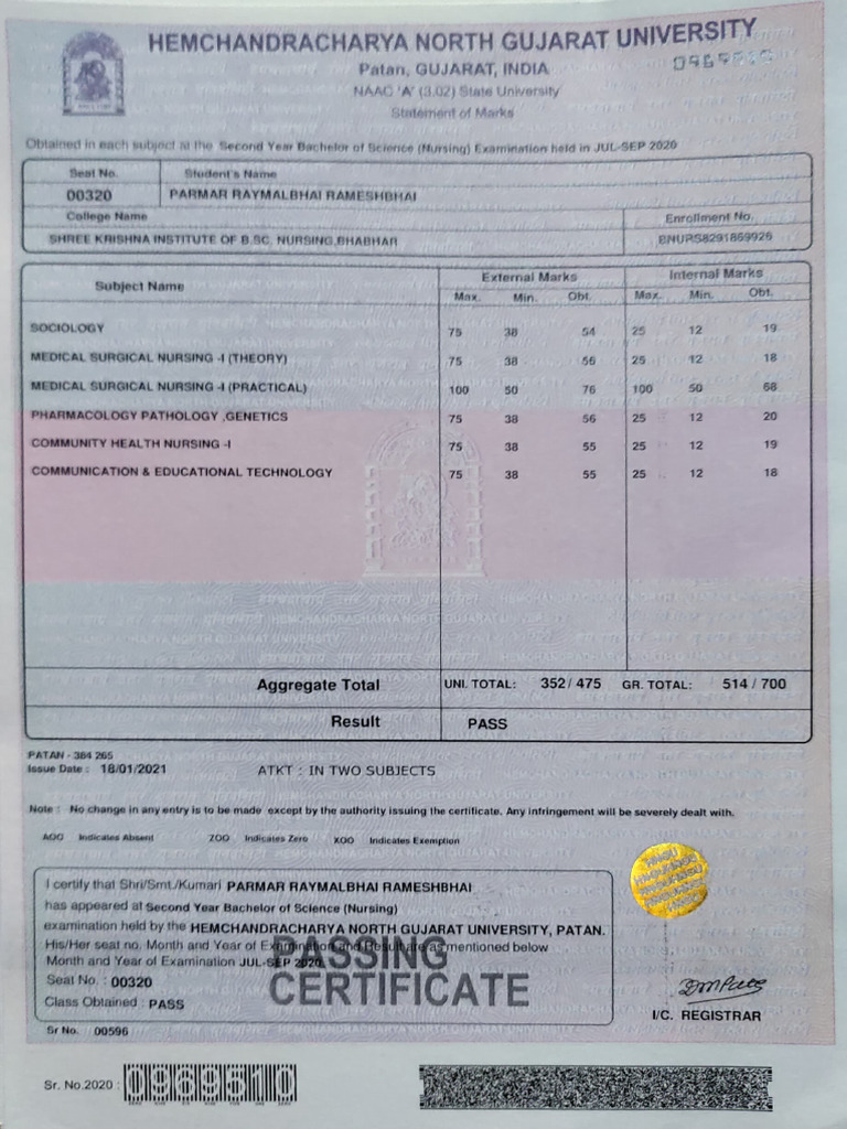 Second Year Marksheet | PDF
