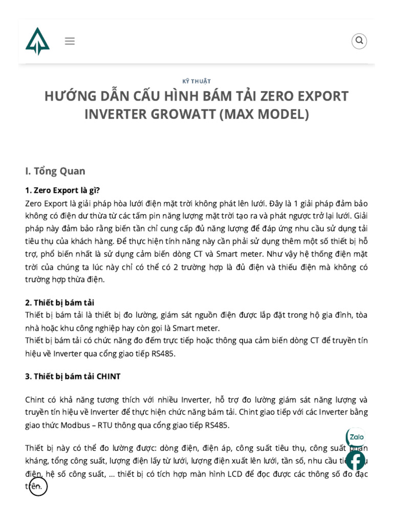 Hướng Dẫn Cấu Hình Bám Tải Zero Export Inverter Growatt (Max Model) Backup | PDF