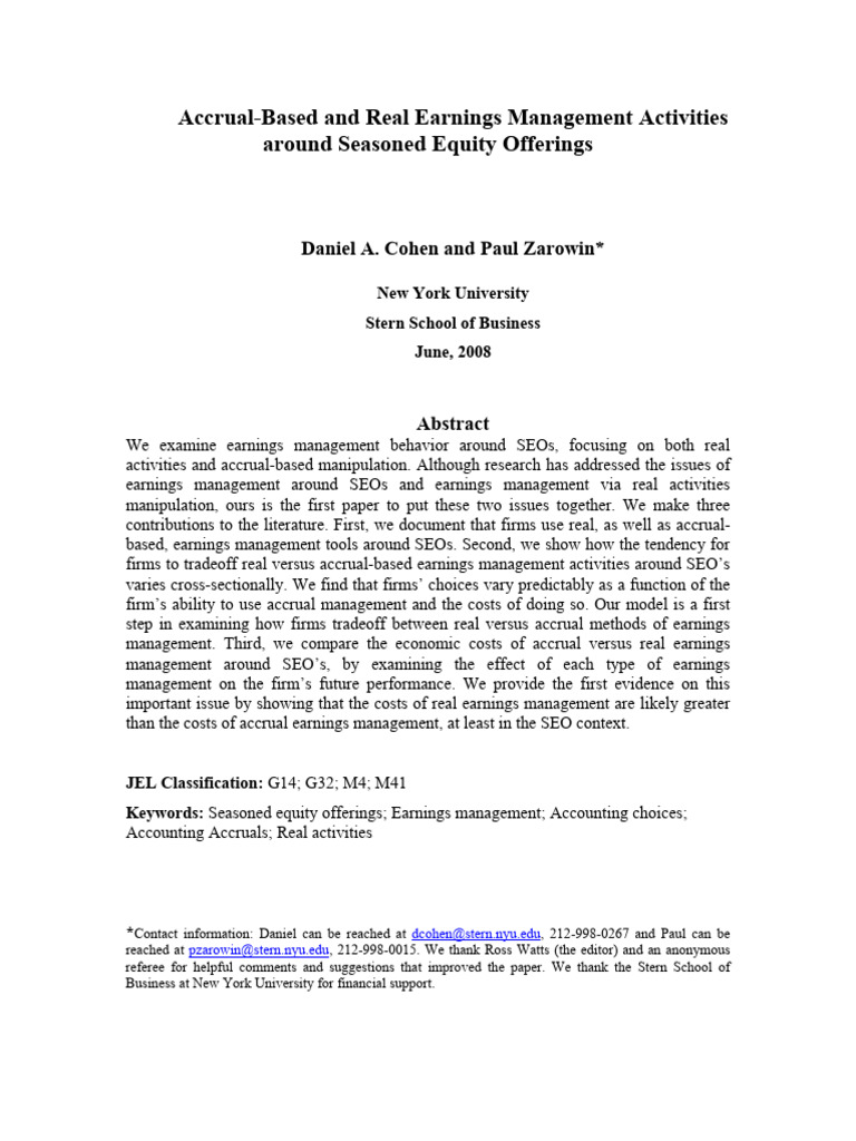 Accrual-Based and Real Earnings Management Activities | PDF
