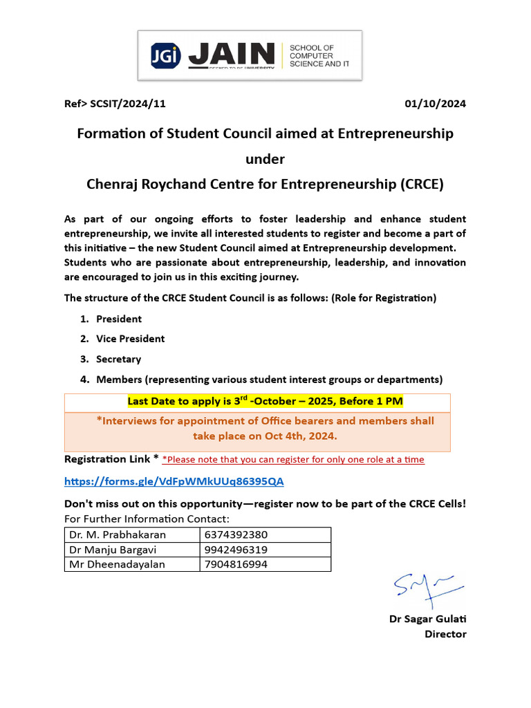 CRCE-Student Council Formation | PDF