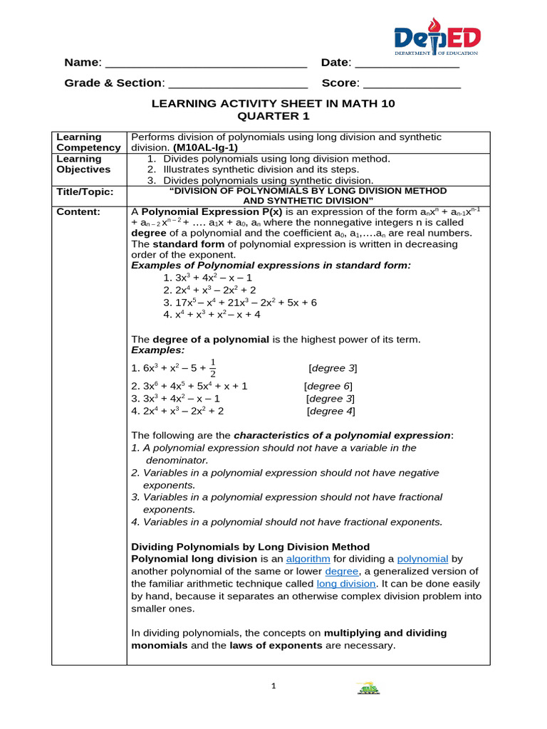 LAS_MATH 10_QUARTER 1 (Day 3-4) | PDF