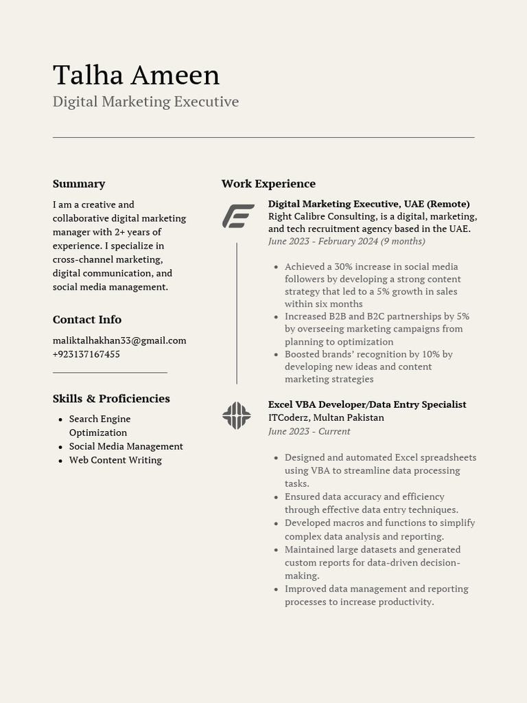 Talha Ameen CV | PDF