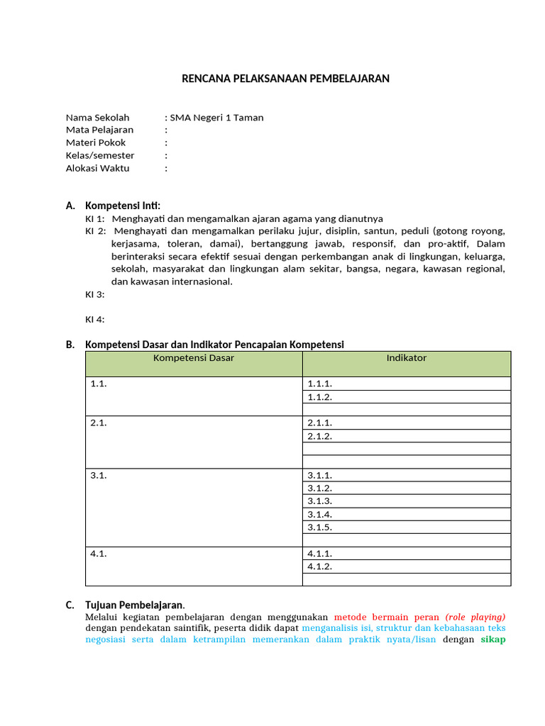 1 Format RPP Kurikulum 2013 - Agama&pkn | PDF