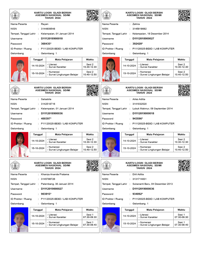 Asesmen Nasional - Tahun 2024 KARTU LOGIN SD | PDF