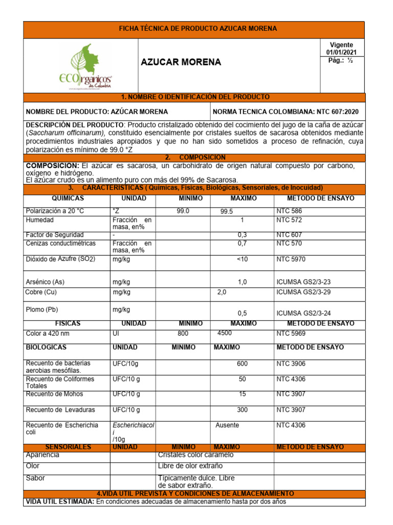 Ficha Tecnica Azucar Morena | PDF