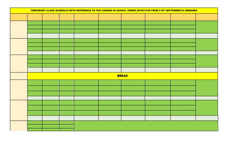 Temporary Class Schedule With Reference To The Change in School Timing ...