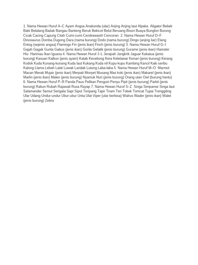 Nama2 Hewan | PDF