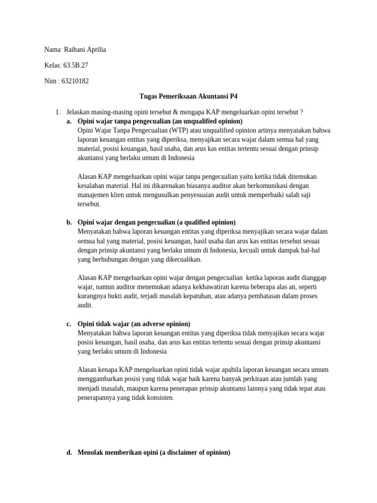 Tugas Akuntansi Pemeriksaan p4 | PDF