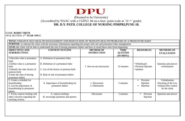 Practical Work Teaching-Plan-Format | PDF
