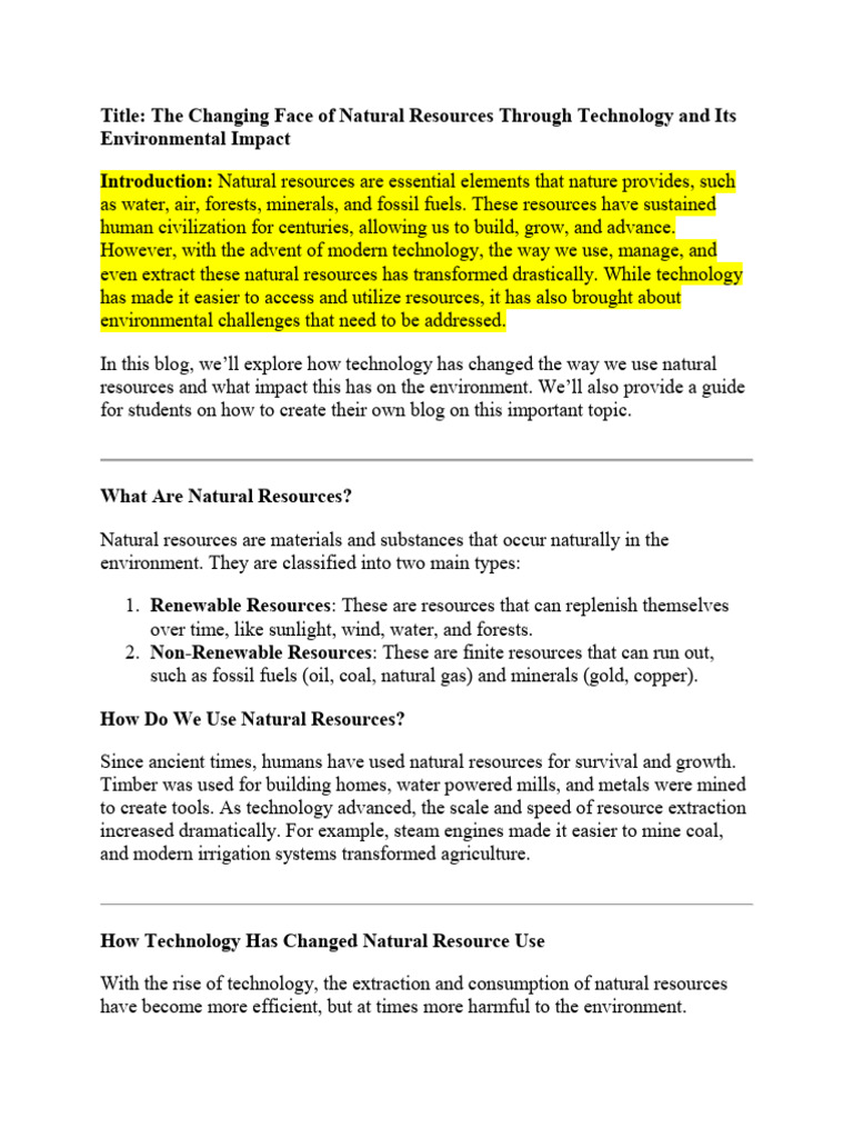 Geography Garde-5 Blog On Natutal Resources | PDF