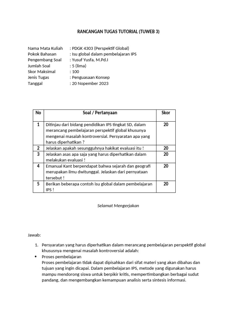 Jawaban Tuweb 3 Perspektif Global | PDF