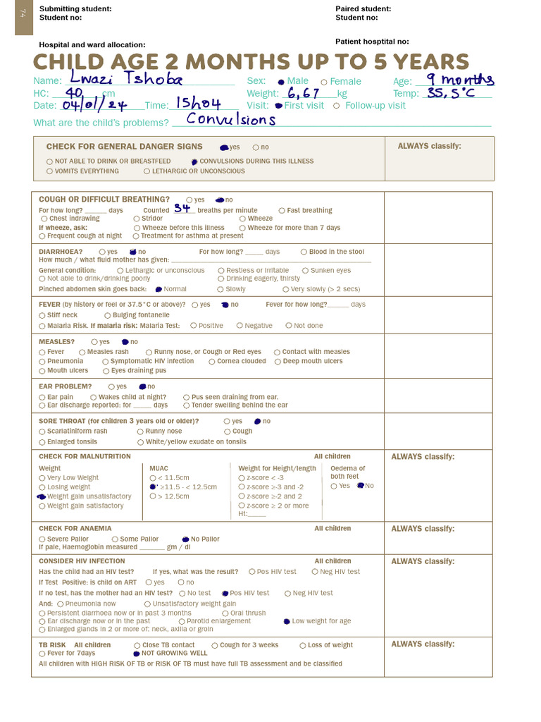 GEMP 3 IMCI Clerking Sheet | PDF
