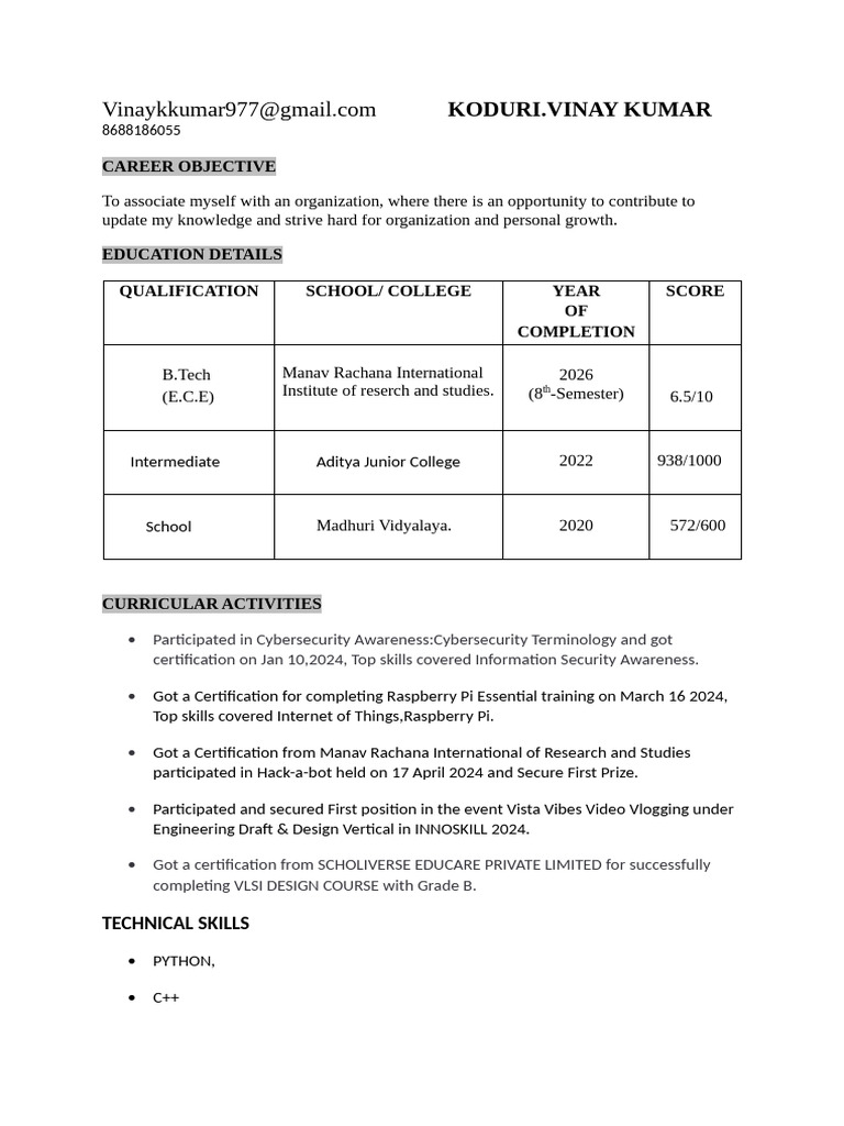 Vinay Resume (2 | PDF