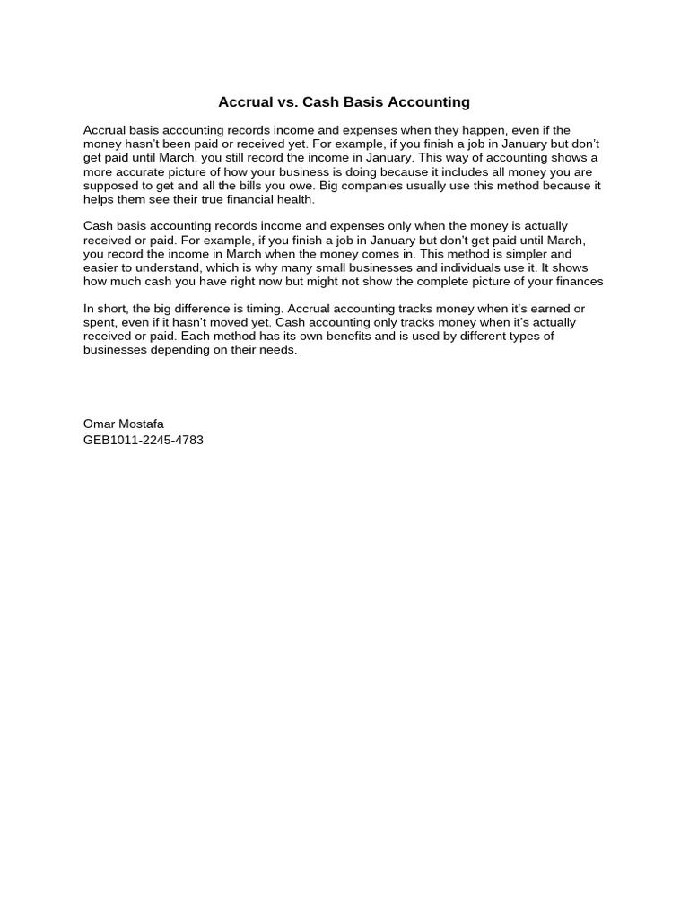 Accrual vs. Cash Basis Accounting | PDF