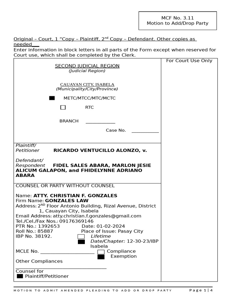 Motion to Amend Party in Court Case | PDF | Complaint | Pleading