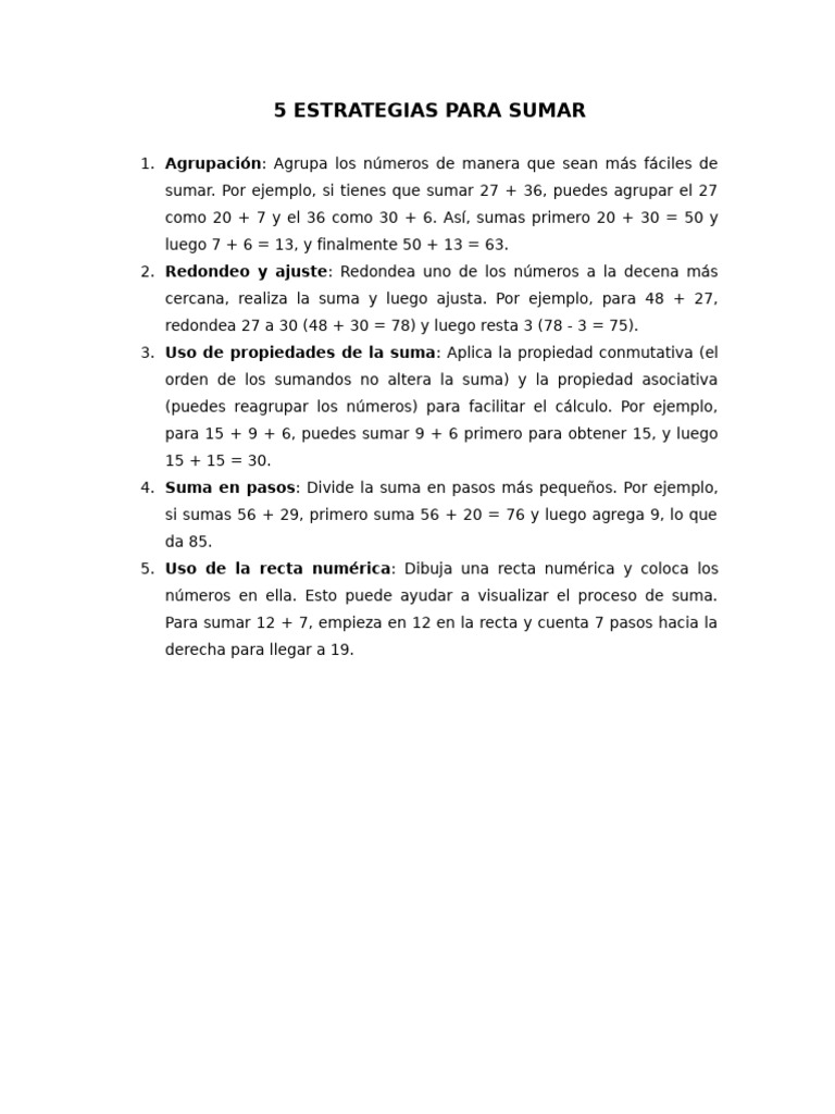 5 Estrategias para Sumar | PDF