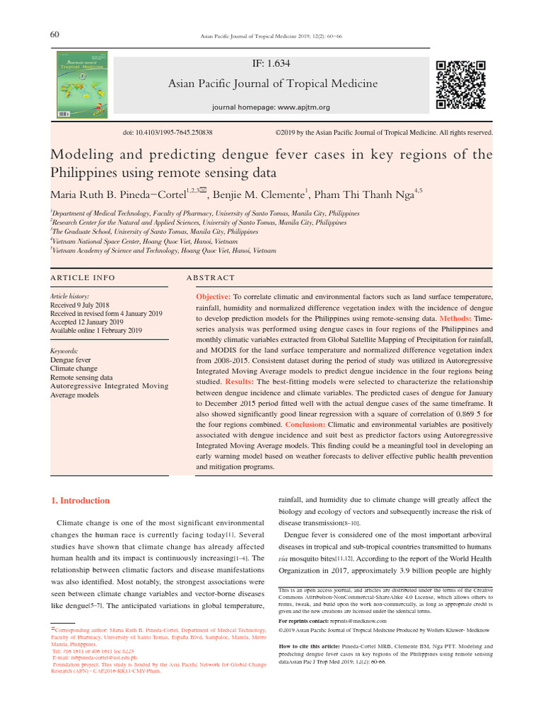 Modeling And Predicting Dengue Fever Cases In Key 2 Pdf Climate