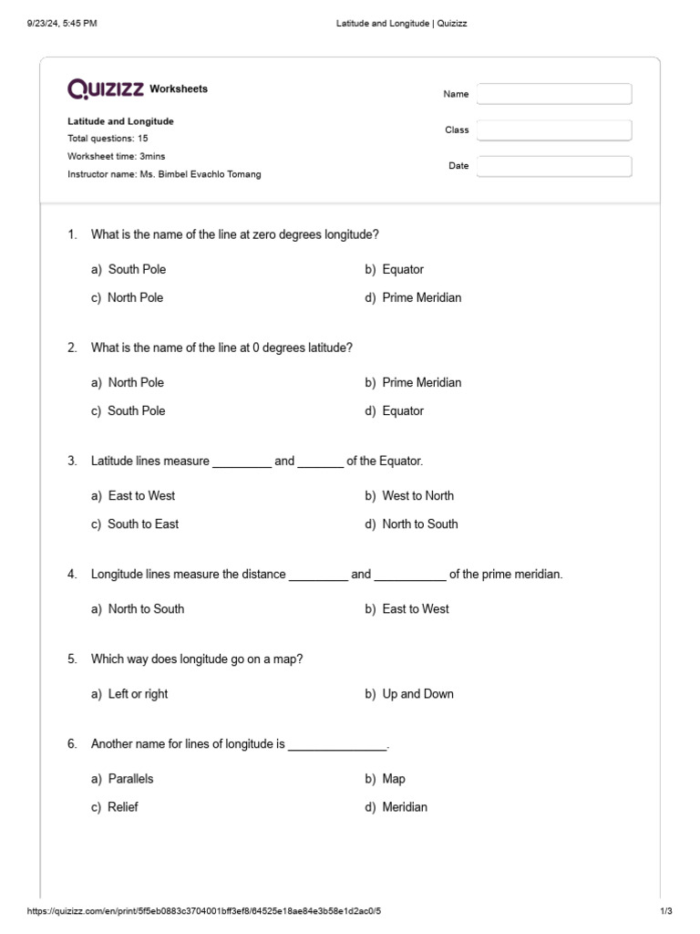 Latitude and Longitude 1 | PDF