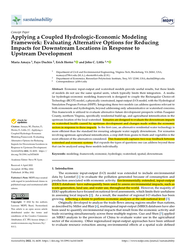 Amaya Et Al 2022 Applying A Coupled Hydrologic Economic Modeling