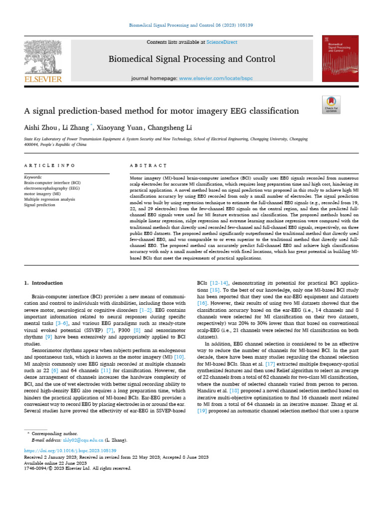A Signal Prediction-Based Method For Motor Imagery EEG Classification | PDF A Signal Prediction-Based Method For Motor Imagery EEG Classification | PDF
